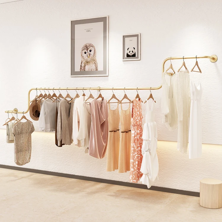Retail Gold Clothes Shop Display Wall Metal Hanging Rack Interior ...