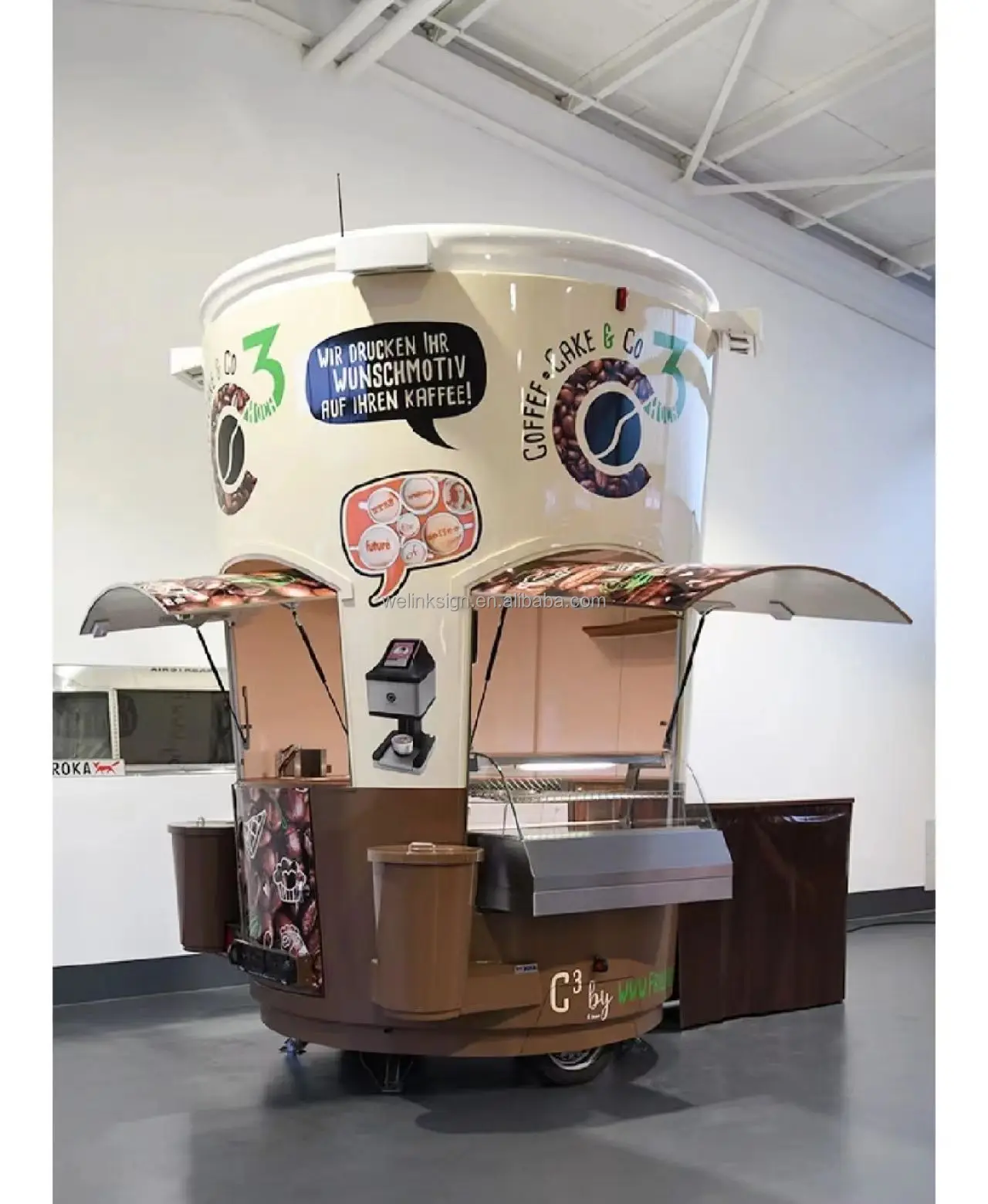 Cup Shape Coffee Shop Kiosk - Modern & Durable Design