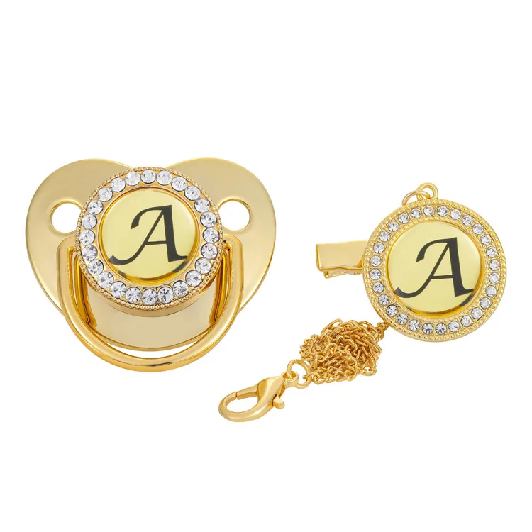 26 Letters Diamond Bling Gold Pacifier - BPA Free & Safe