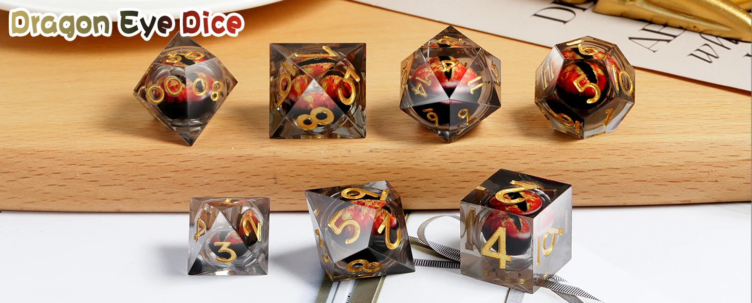 7pcs Floating Eyeball Polyhedral Sharp Edge Dice Set Resin Dragon's Eye ...
