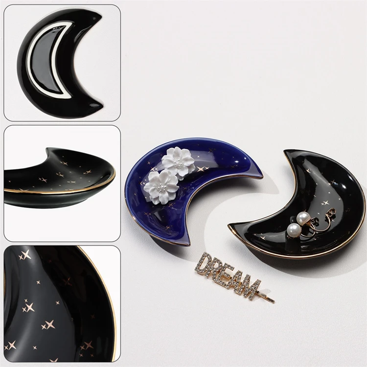 Nordic Ceramic Moon Shape Small Jewelry Dishes Earrings Necklace Ring ...