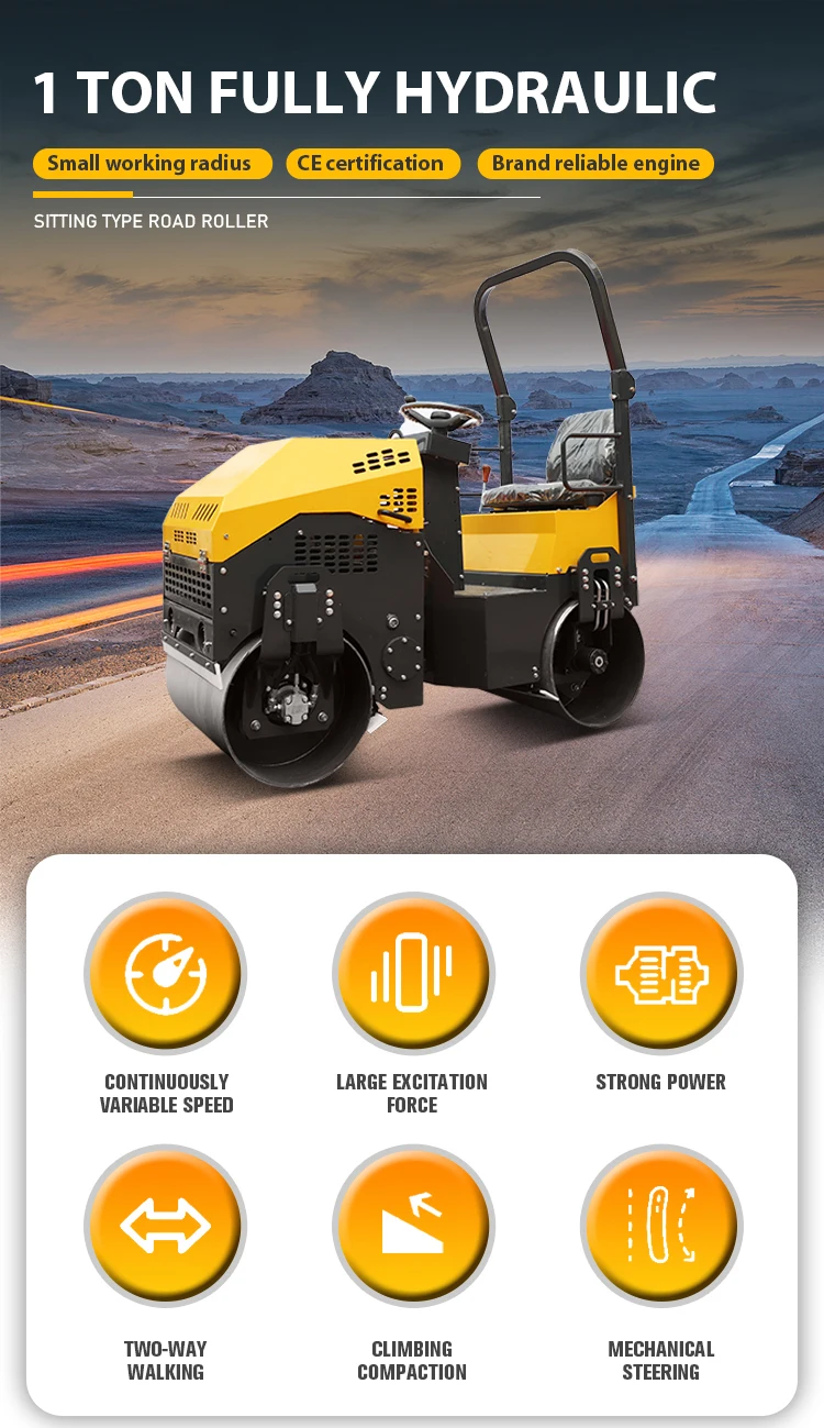 1 Ton Tandem Double Drum Vibratory Asphalt Mini Compactor Road Roller ...