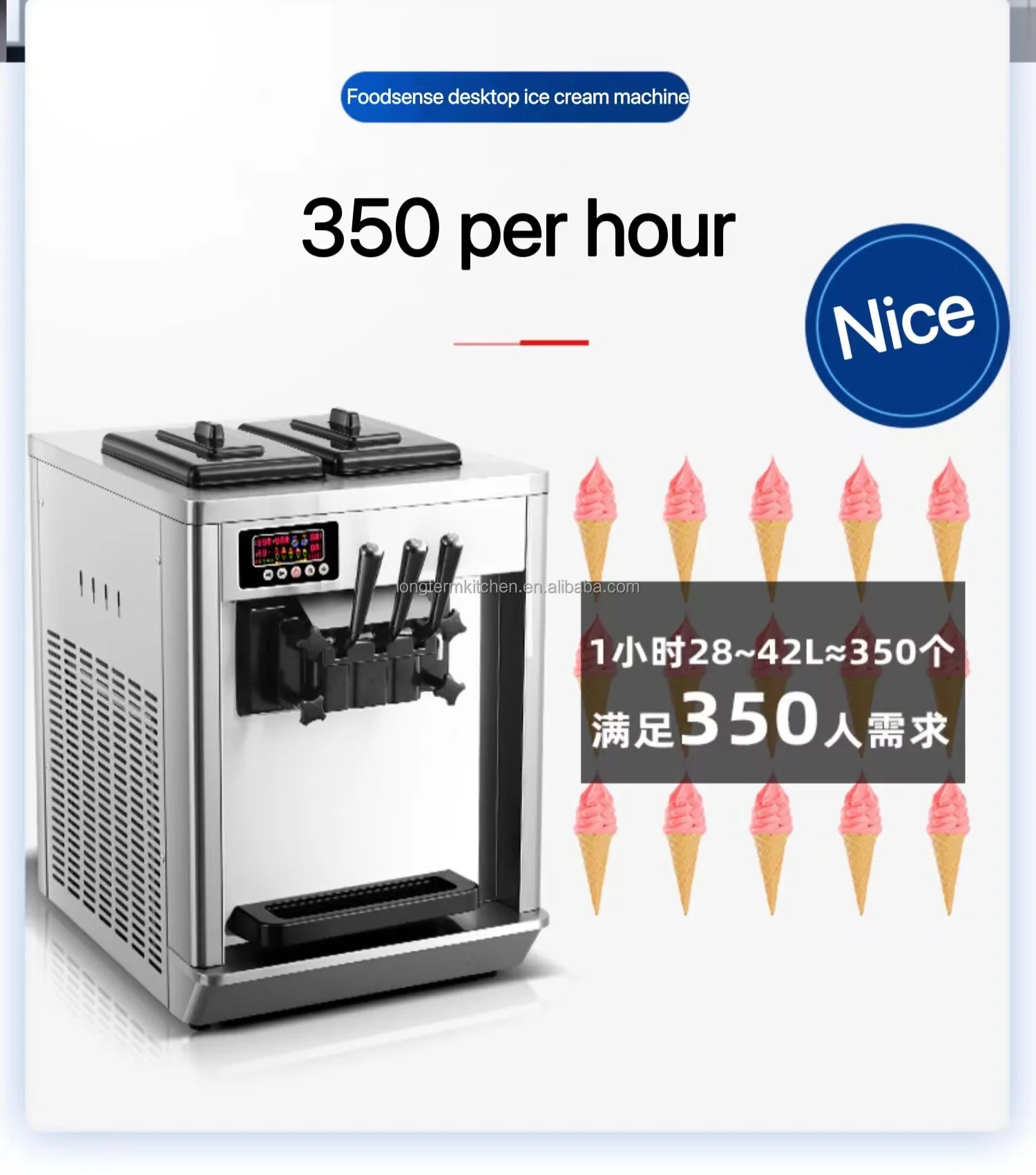 Customizable Ice Cream Machine - 18L, 3 Flavors, 1 Year Warranty