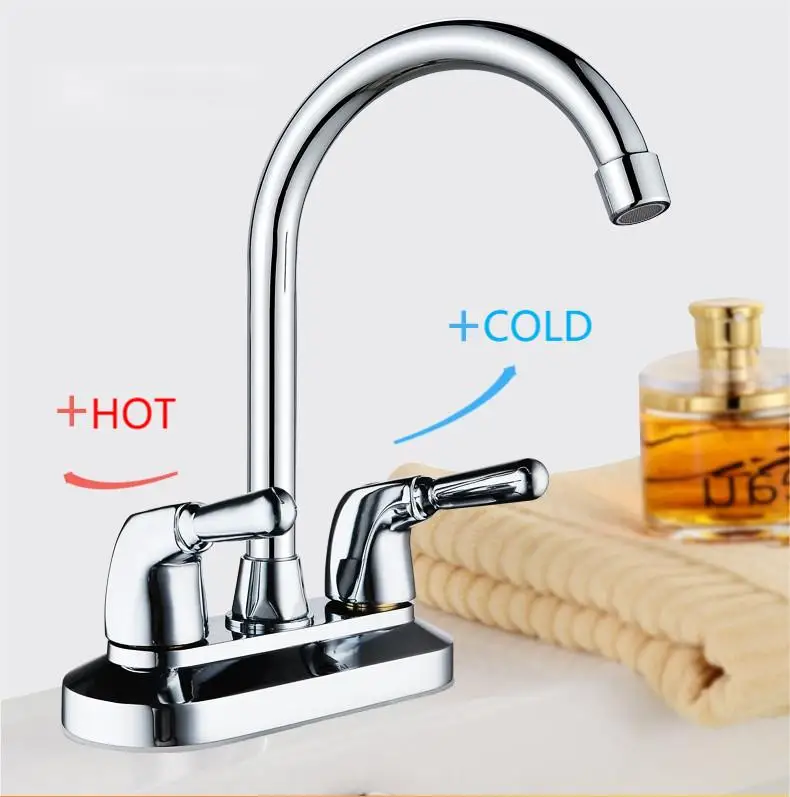 Deck Mounted Water Tap Dual Handle Brushed Basin Faucet Mixer Two Holes ...