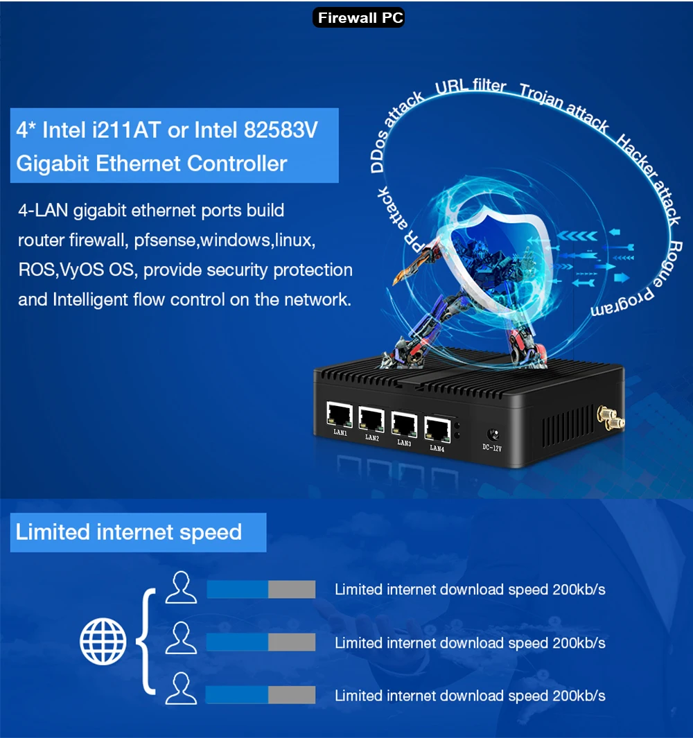 HLY Firewall Router Mini Pc Pfsense Ubuntu Quad Core J4125
