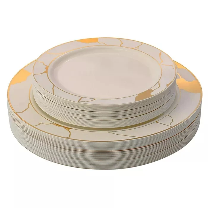175pcs White And Gold Rim Disposable Dinnerware Sets For Wedding Party ...