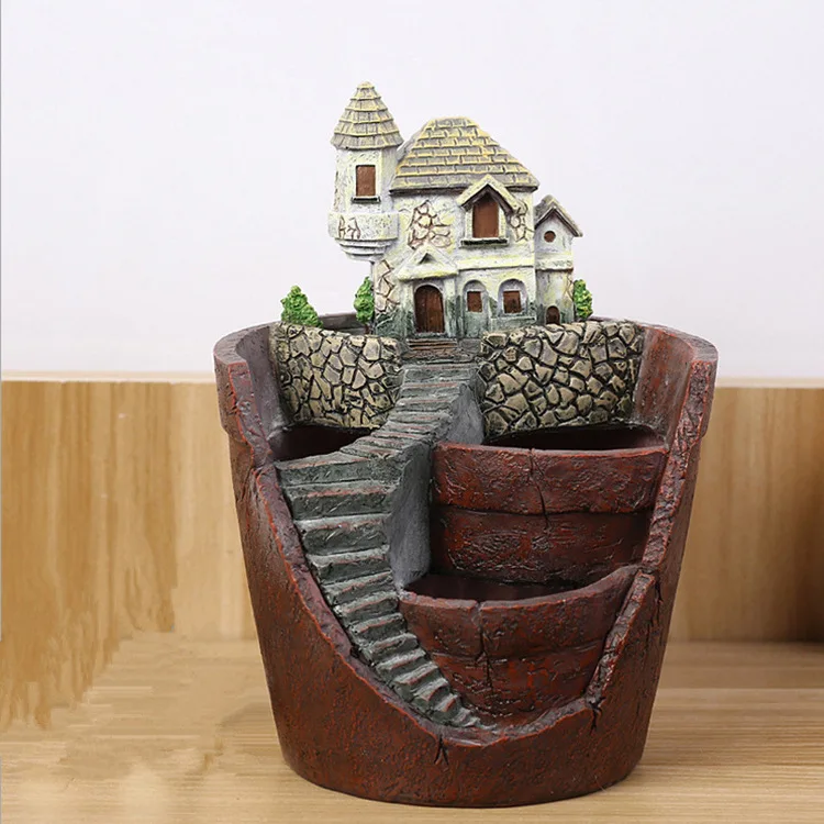 Pastoral Style House Design Flower Pot Sculpture Resin Crafts Garden ...