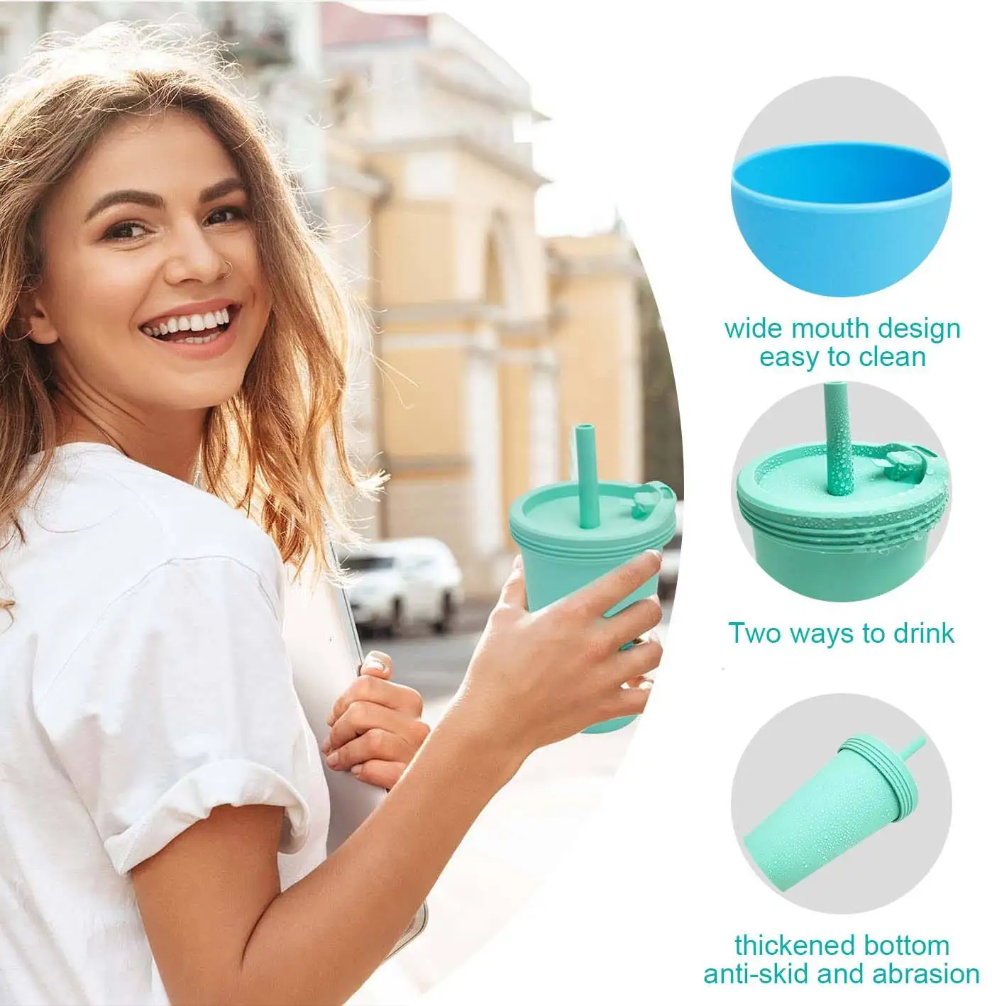 Silicone Cups with Lids and Straws - Unbreakable & Durable