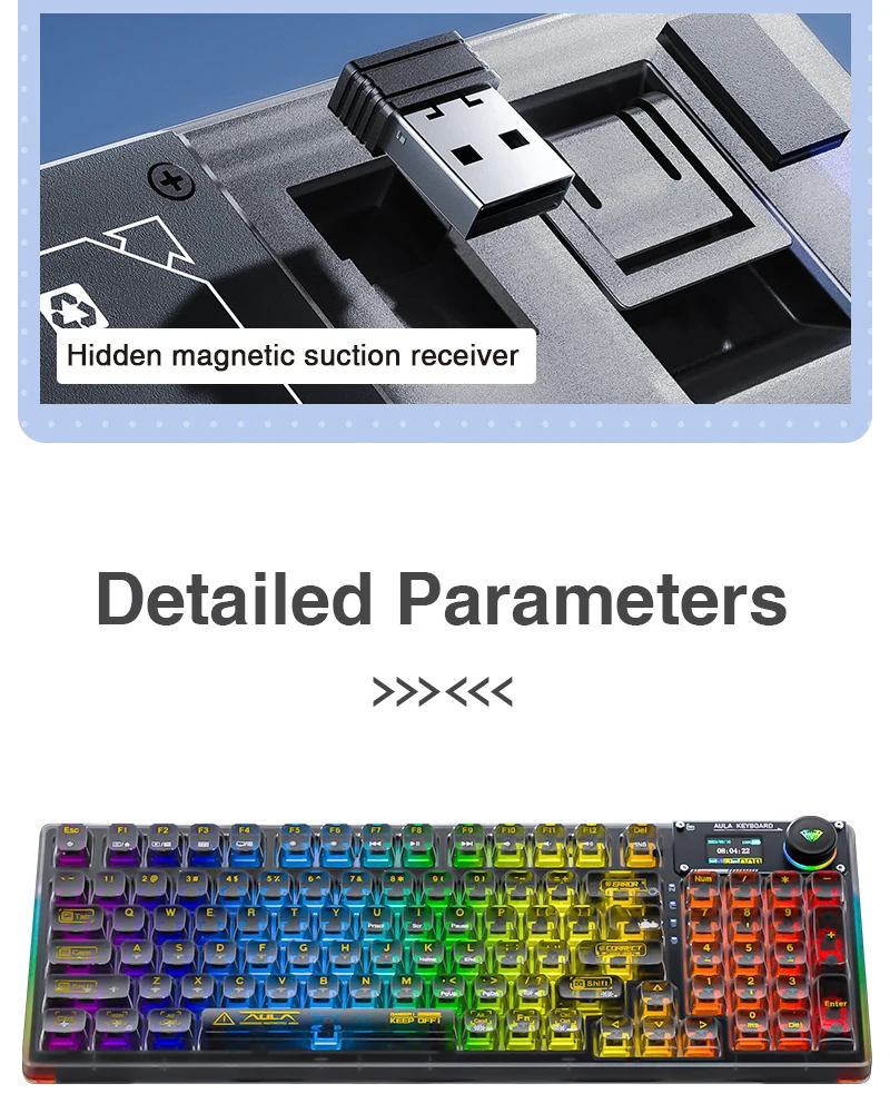AULA F98PRO Custom PBT Wireless RGB Blue Backlit Keyboard