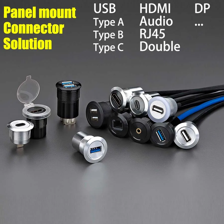 Panel mount USB connector RJ45 network connector video connector USB ...