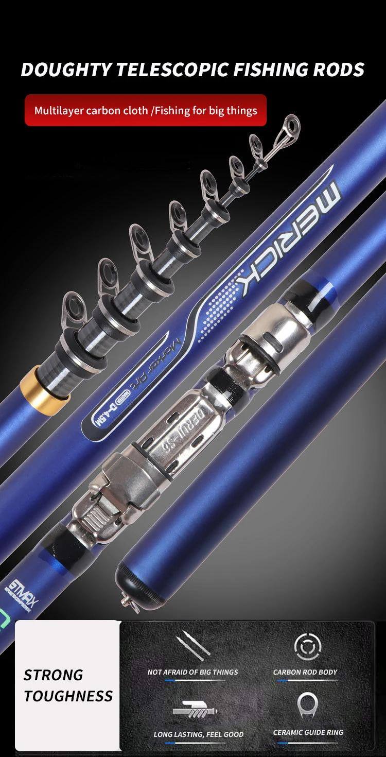 Portable Telescopic Rock Fishing Rod Carbon Fiber Power Surf Spinning ...