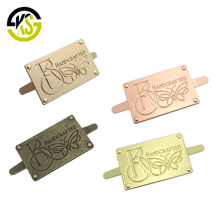 Custom engraved logos metal brand plates with prong for handbag ...