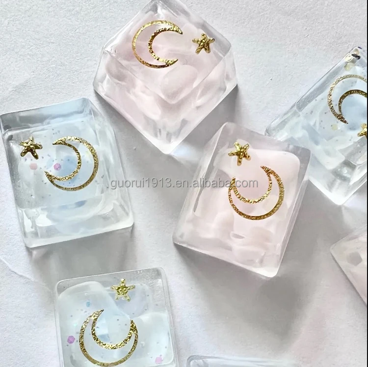 Fashion Cute Glitter Star Moon Resin Keycaps Custom Mechanical Keyboard ...