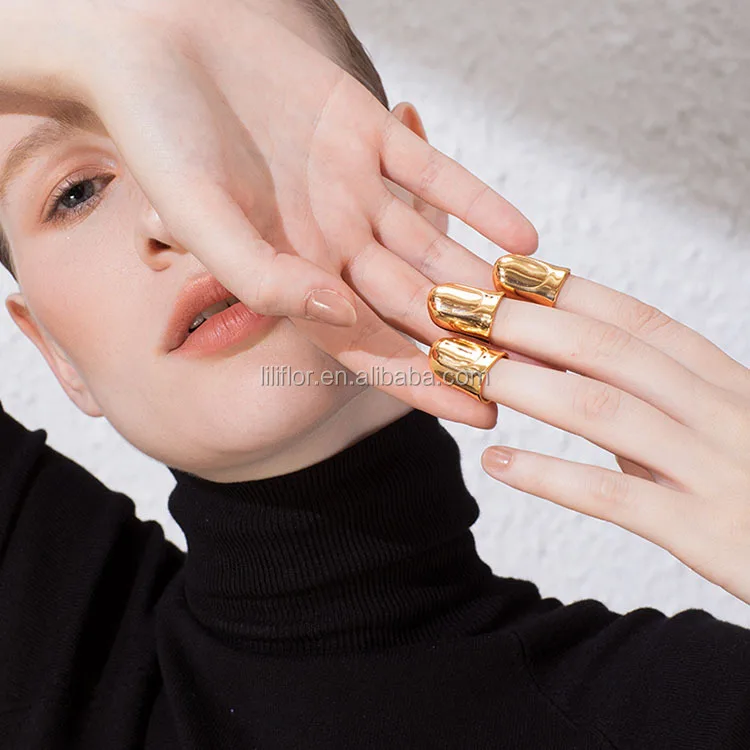Trendy 18K Gold Plated Brass Finger Guard Rings for Wedding & Gift - ODM