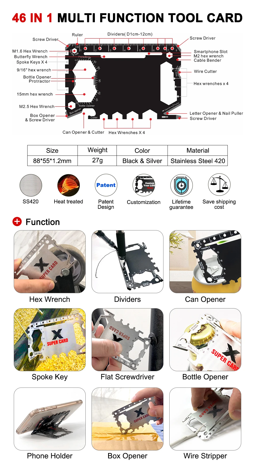 Customized Multi Tool Gadget - Survival Tool Business Card