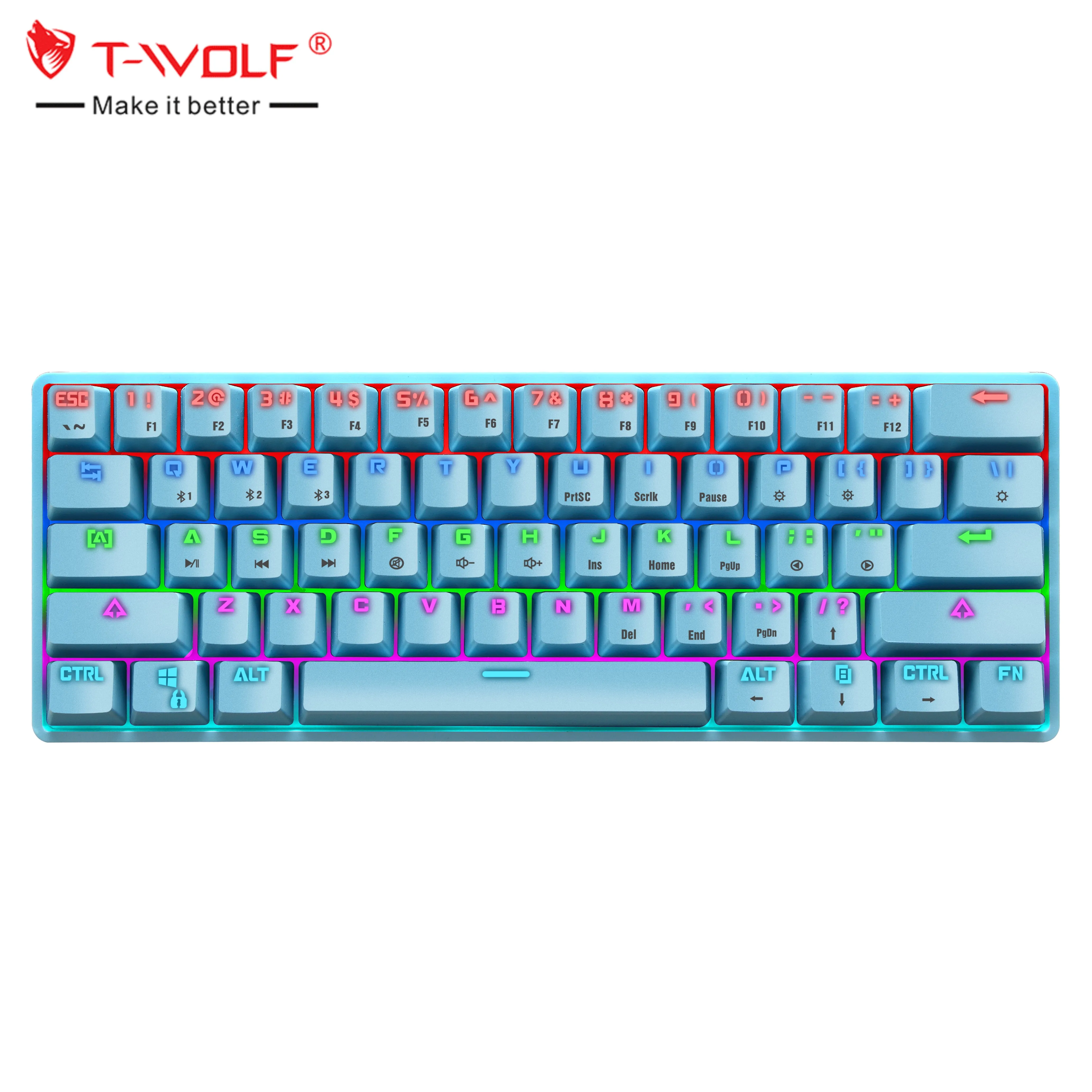 Wholesale Hot Sale Twolf T61 Teclado 60% Blue Switch Spanish Russian ...