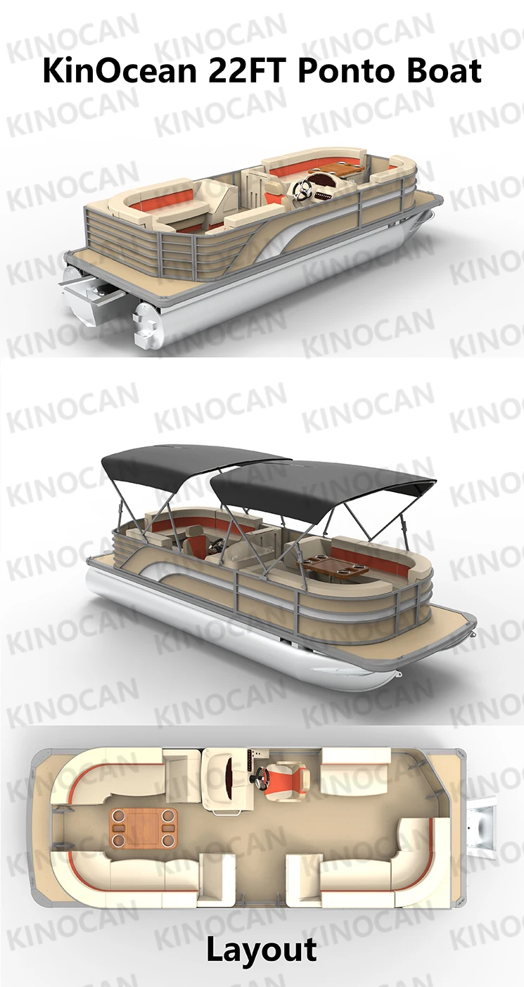 Kinocean 22ft Pontoon Aluminum Party Boat With Bimini Top - Buy 22ft ...