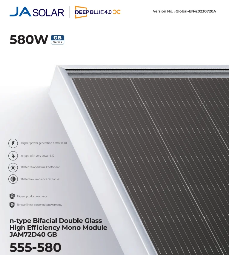 Ja Solar N Type Bifacial 580w 570w 560w Photovoltaic Solar Panel 550w ...