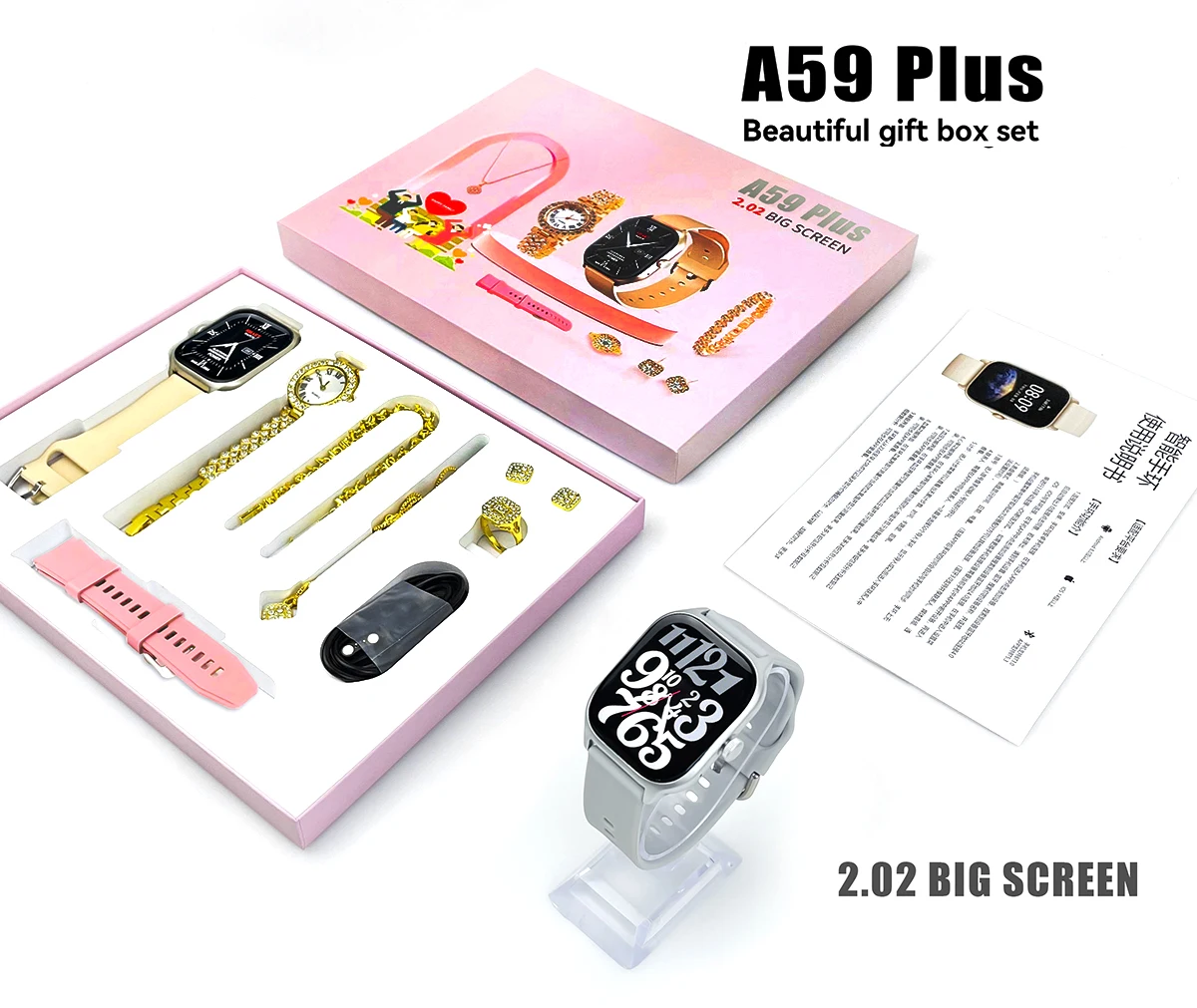 Valentine Day Products 2024 Smart Watch 2.02 Big Screen A59 Plus Quran Muslim Bracelet Necklace ...