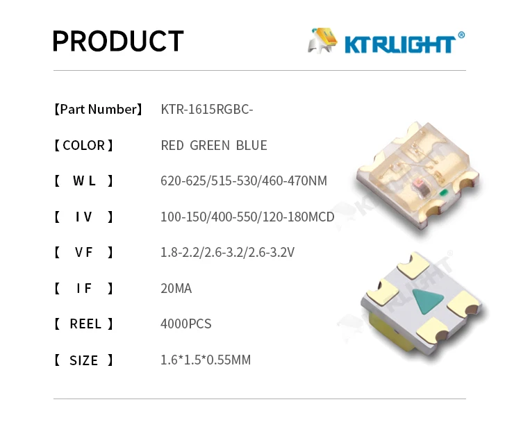 KTRLIGHT 1615 SMD Led RGB 높은 밝은 풀 컬러 칩 0603 발광 다이오드 빨강 녹색 파랑 0.2w 2021 ...