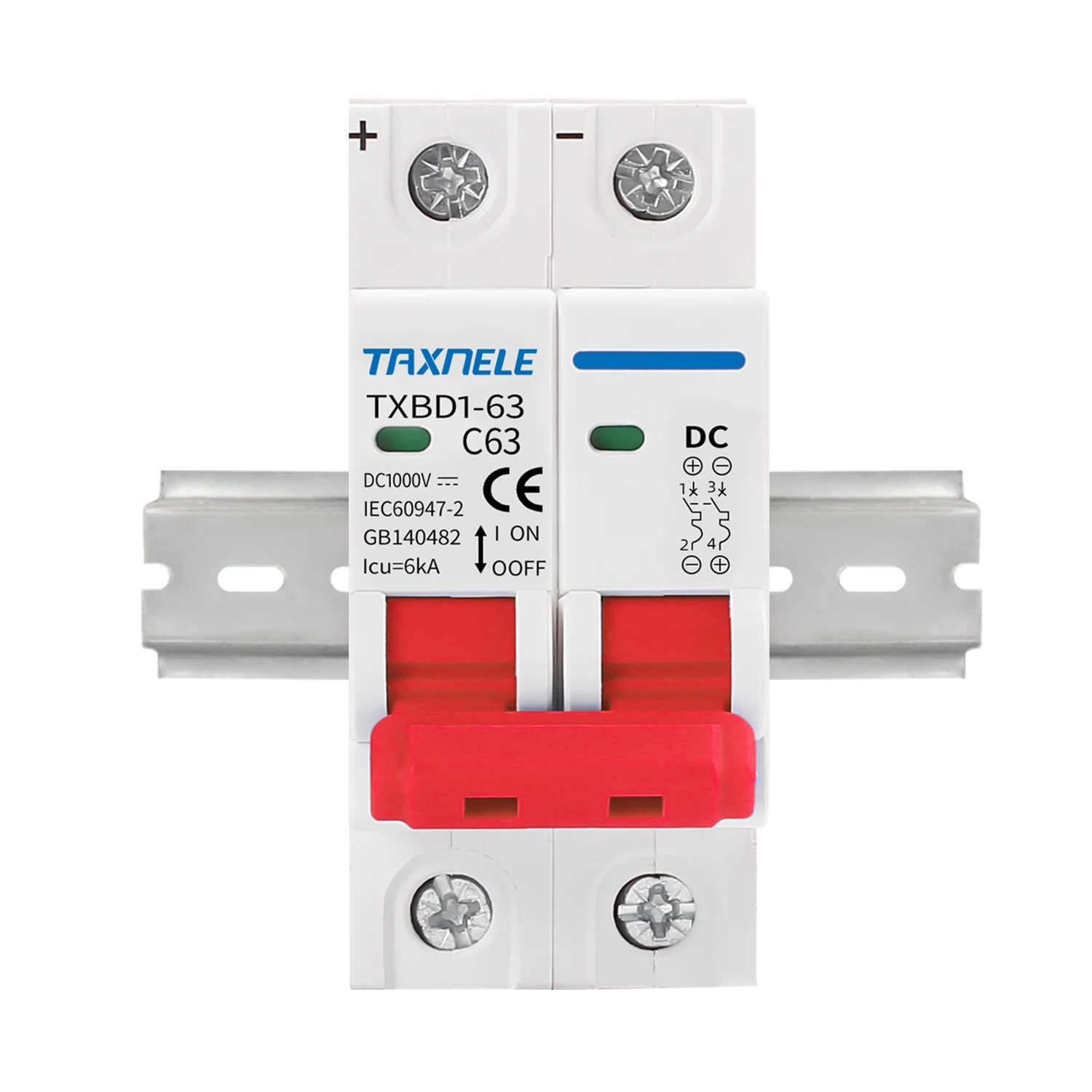 2P DC 1000V Solar Mini Circuit Breaker Battery Switch 6A-63A