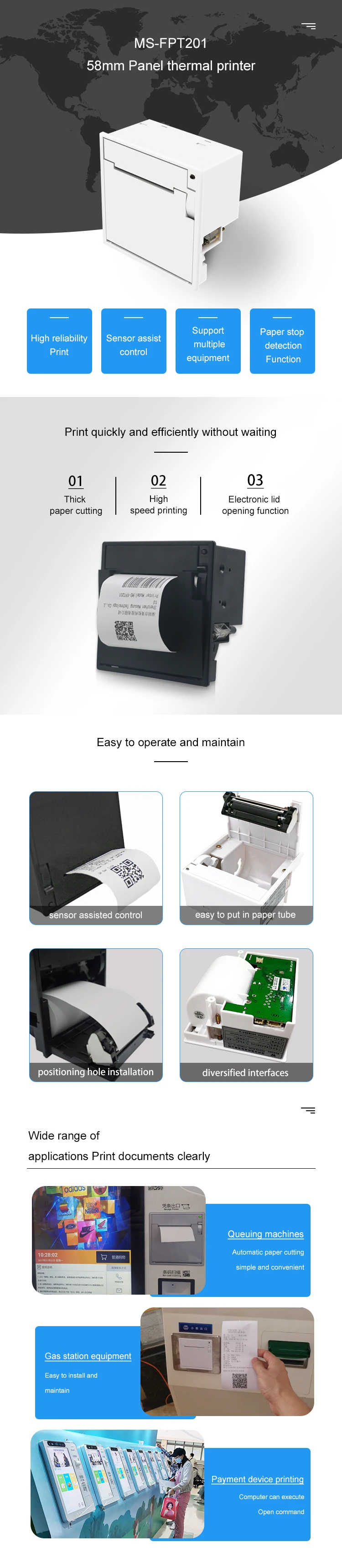 Rs232c Usb 100mm/s Ticket Receipt 58mm Thermal Panel Printer With Auto ...
