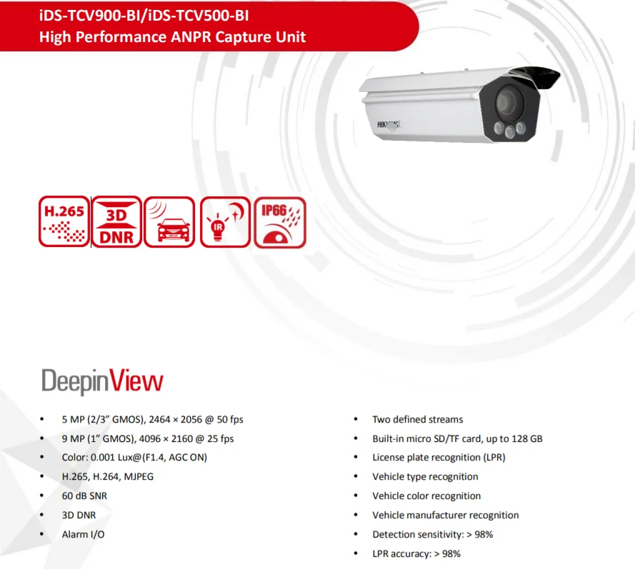 IDS-TCV500-BE/1550 Original Hik HlKVISION 5 MP IR ANPR Checkpoint Capture Unit IDS-TCV500-BI ...