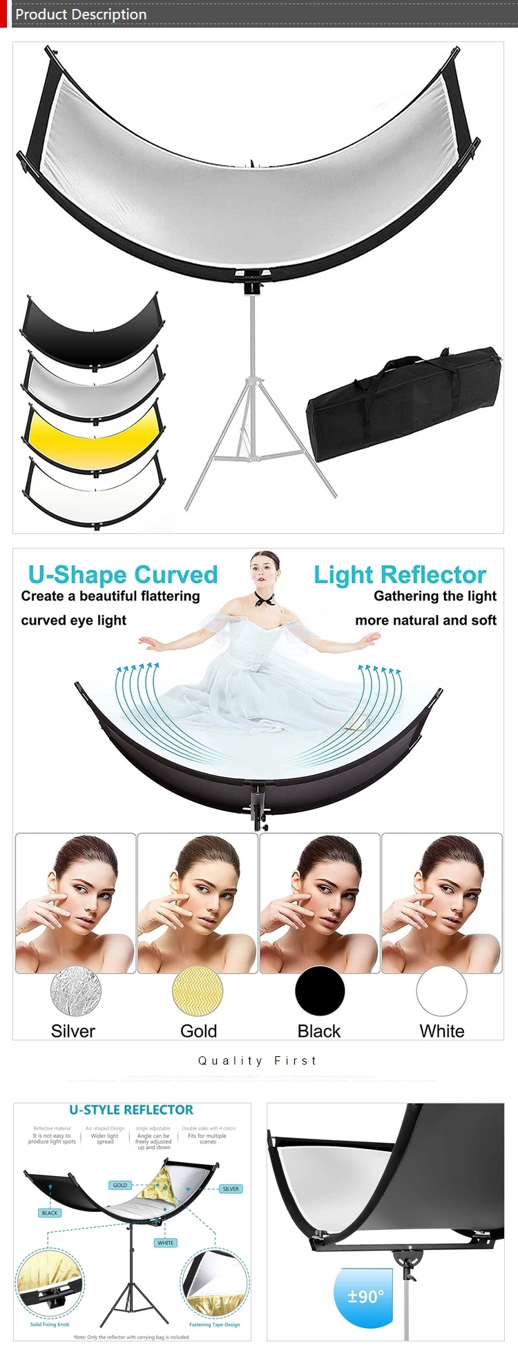 U-shape Curved Reflector Panel 60x180cm Photographic Equipment for ...
