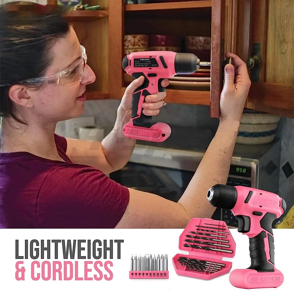 Lady Multi-Function Household Toolbox - Pink 8V Drill Driver