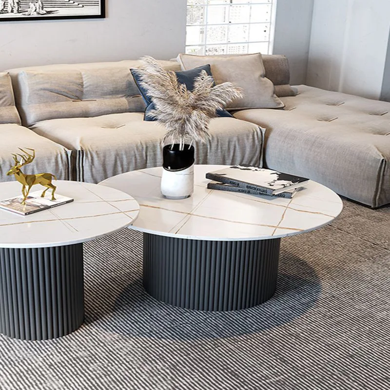 SWT Modern Luxury Gold Rock Stone Coffee Table Set Marble Oval Coffee ...