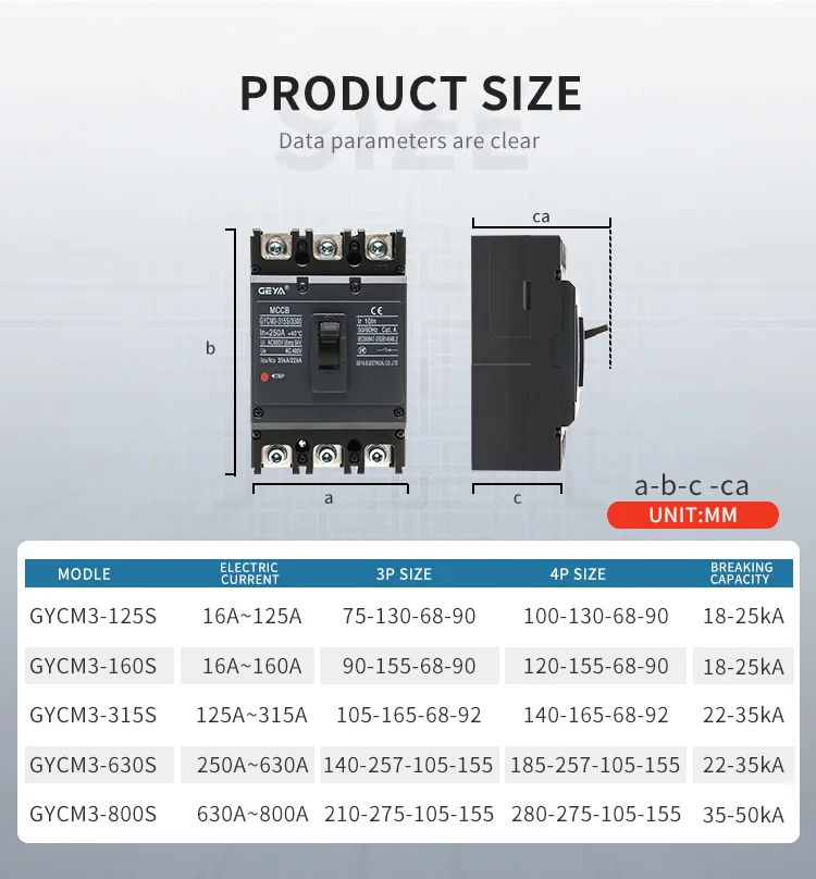Geya Cm1 Cm3 安全mccb 4p 125a-315a电机保护低压电气交流直流塑壳断路器价格 - Buy 100a直流断路器 ...