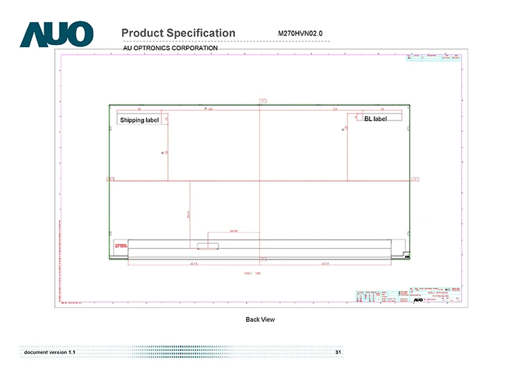 AUO M270HVN02.0 LCD Panel - 27 Inch FHD with High Gamut