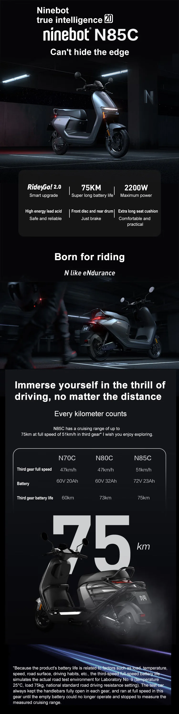 Original Segway Ninebot Emoped N85c Electric Motorcycle Adult 51km/h 72v 23ah Lead Acid Battery ...