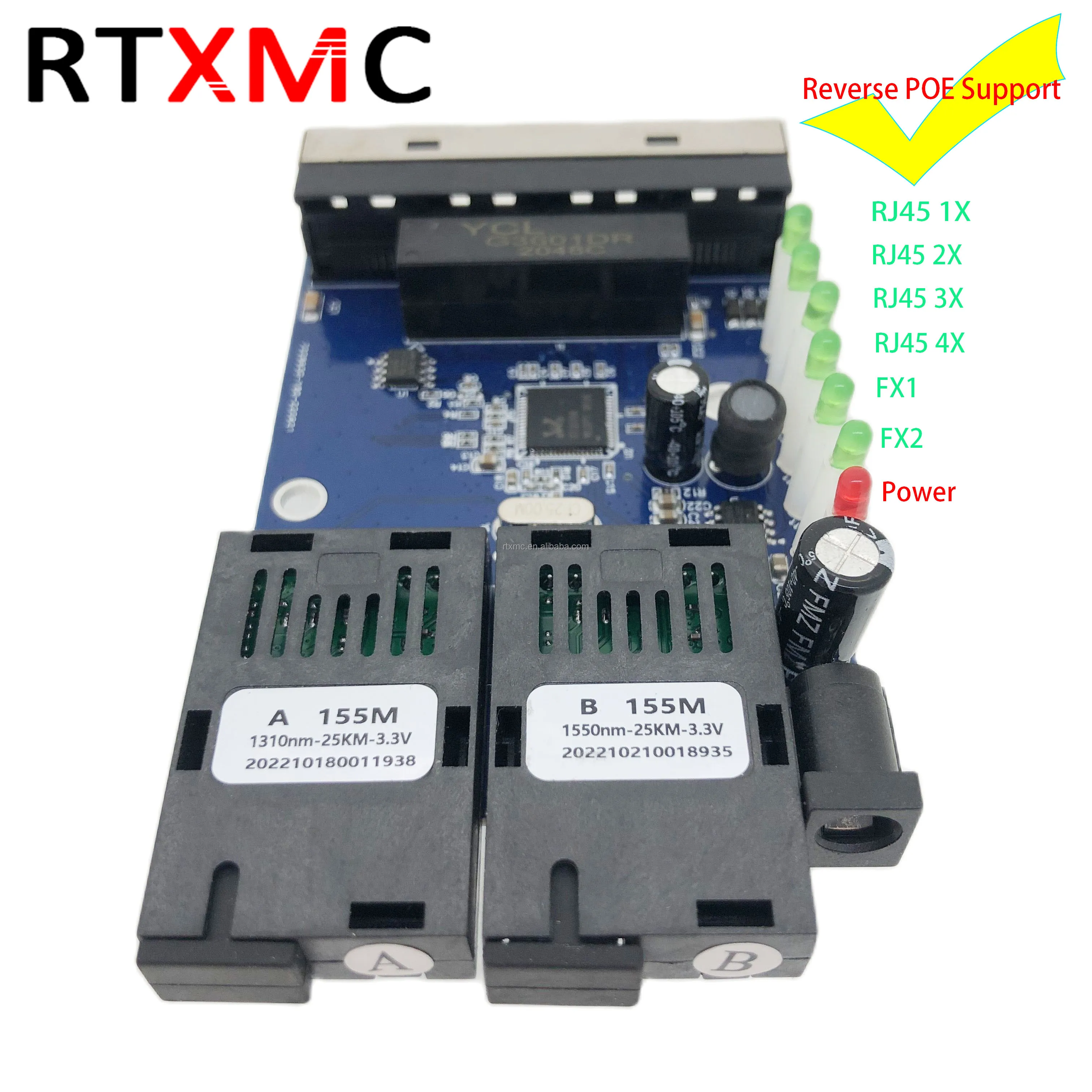 光纤快速以太网光纤交换机100m反向poe 2fo 4lan 2f4e光媒体转换器2sc 4rj45印刷电路板2光纤4lan媒体转换器 ...