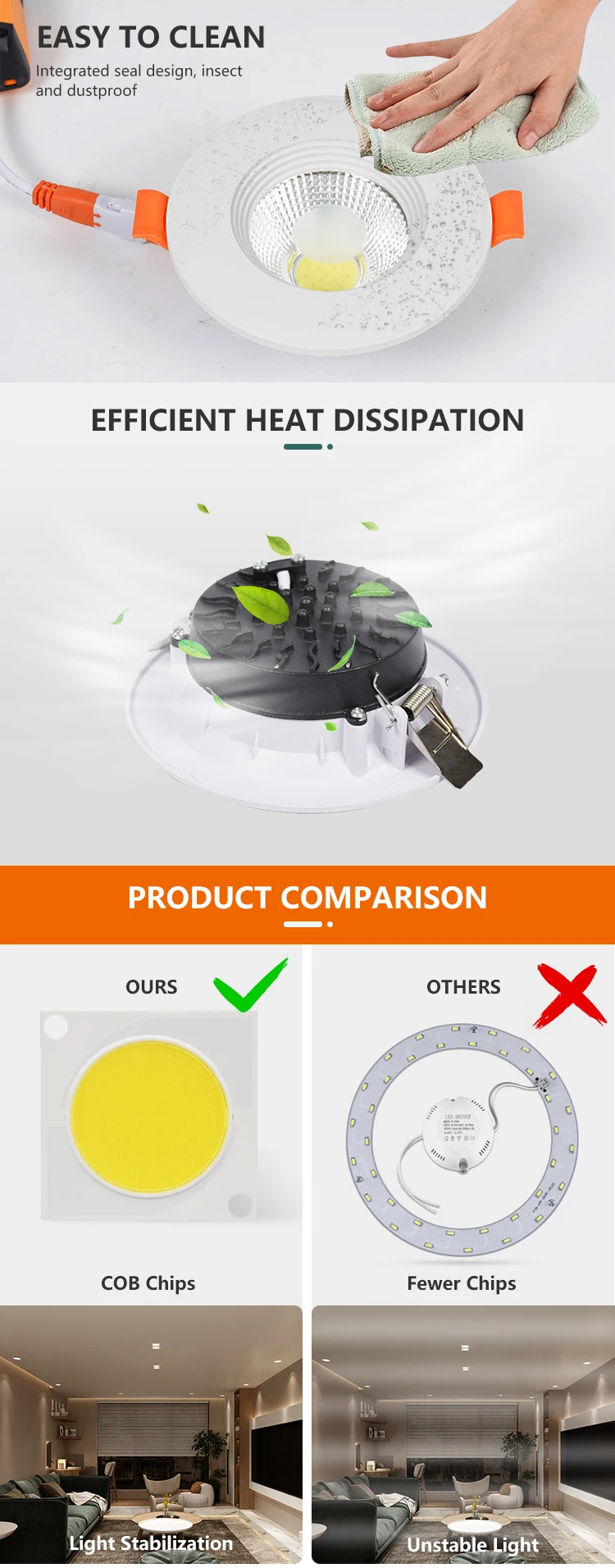 Indoor Ceiling Recessed Embedded Mounted Down Lighting 7w 10w 15w 20w 30w Round Cob Led ...