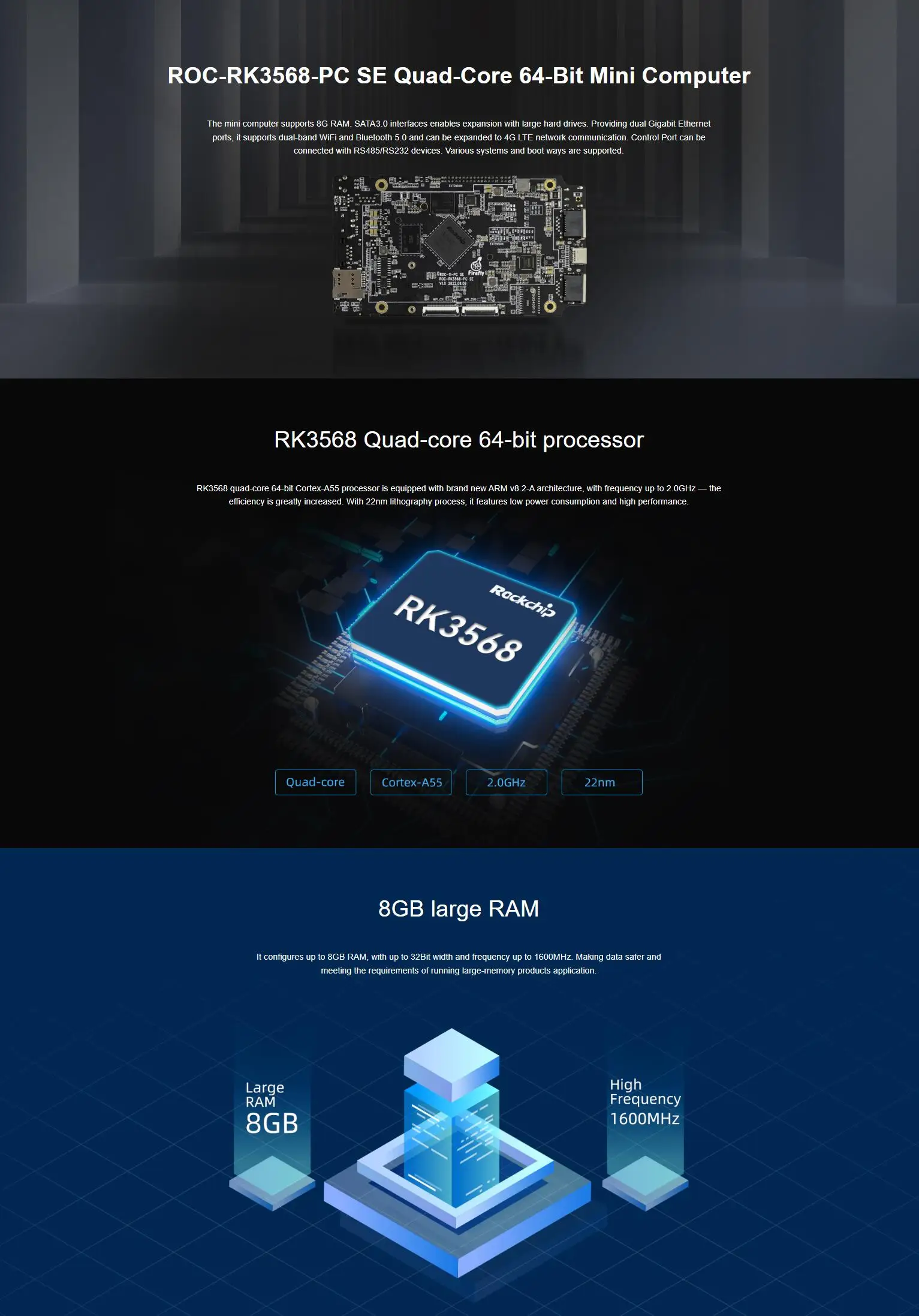 Roc-rk3568-pc Se 2gb/4gb/8gb Lpddr4 Quad-core 64-bit Cortex-a55 ...