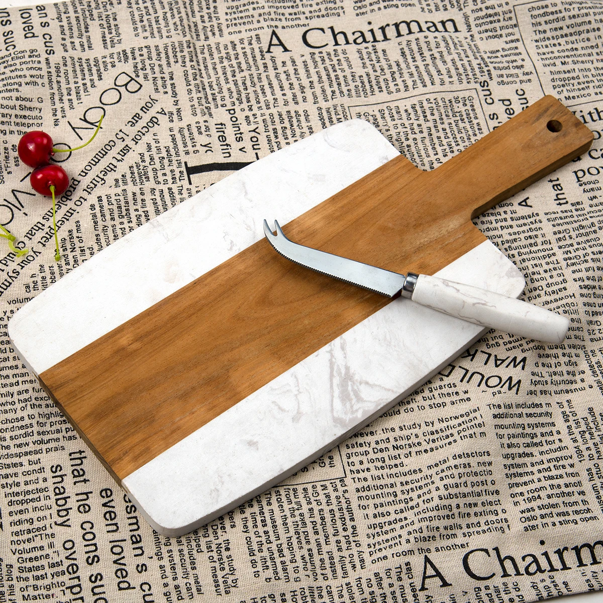 White Marble Acacia Wood Bamboo Chopping Board Marble Cheese Cutting ...