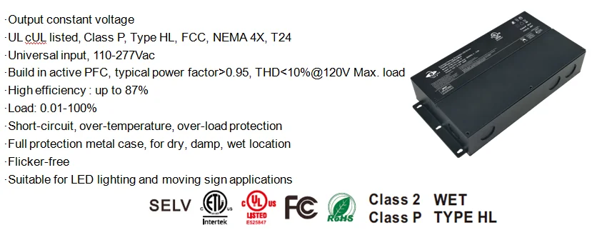 UL CUL ETL Constant Voltage 12V 24V 30W 60W 80W 100W 120W 150W 200W 300W 100-277Vac Junction Box ...