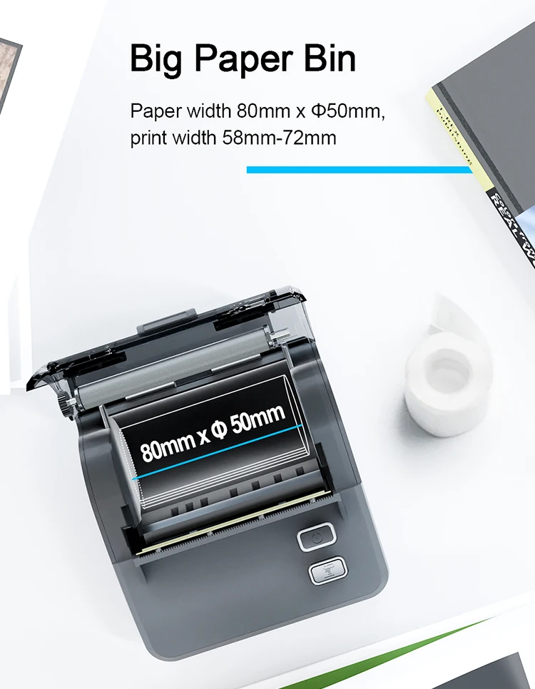 80mm Mini Portable Wireless Printer Imprimante Thermique Bluetooth ...