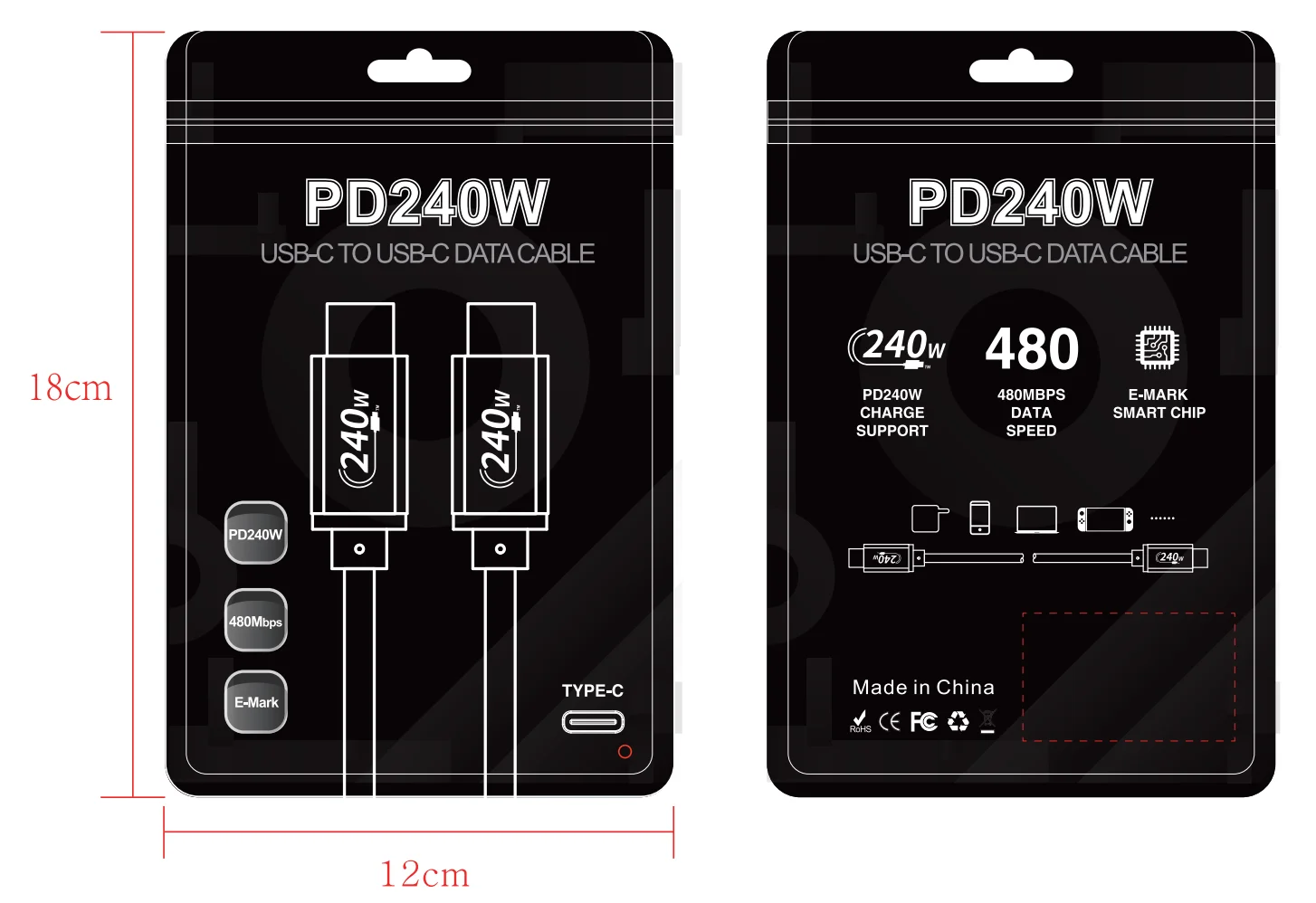 Data Cable Pd240w 5a Fast Charging Cable Usb 2.0 Usb C To Usb C Cable ...