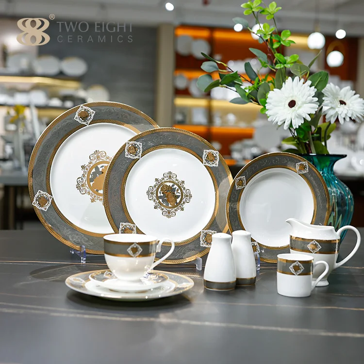 Porcelaine Plates Sets Dinnerware Luxury Gold Rim Charger Plates New ...