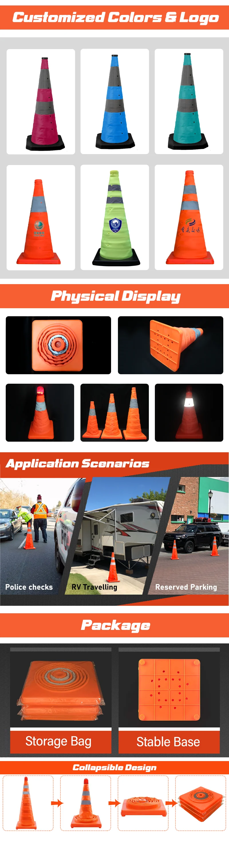 Customizable Telescopic Traffic Cones 28 Inch Led Flashing Light Road ...