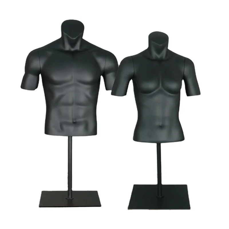 Black plastic half body muscular bodybuilder sports clothes male female ...