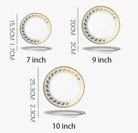 King's Porcelain Luxury Embossed Plate Dinner Plate Set Ceramic Round ...