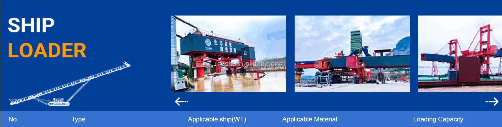 CE Certified Barge Unloading Conveyor Ship Loader With Belt Width 800 ...