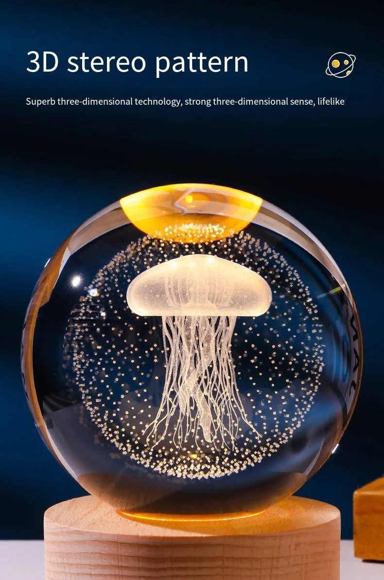 80mm Glass Solar System Planet Sphere - 3D Laser Engraved