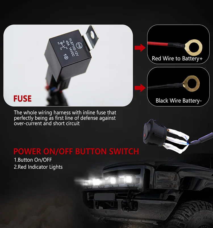 Universal 12v 40a Car Light Auto Wiring Harness Kit For Led Work ...