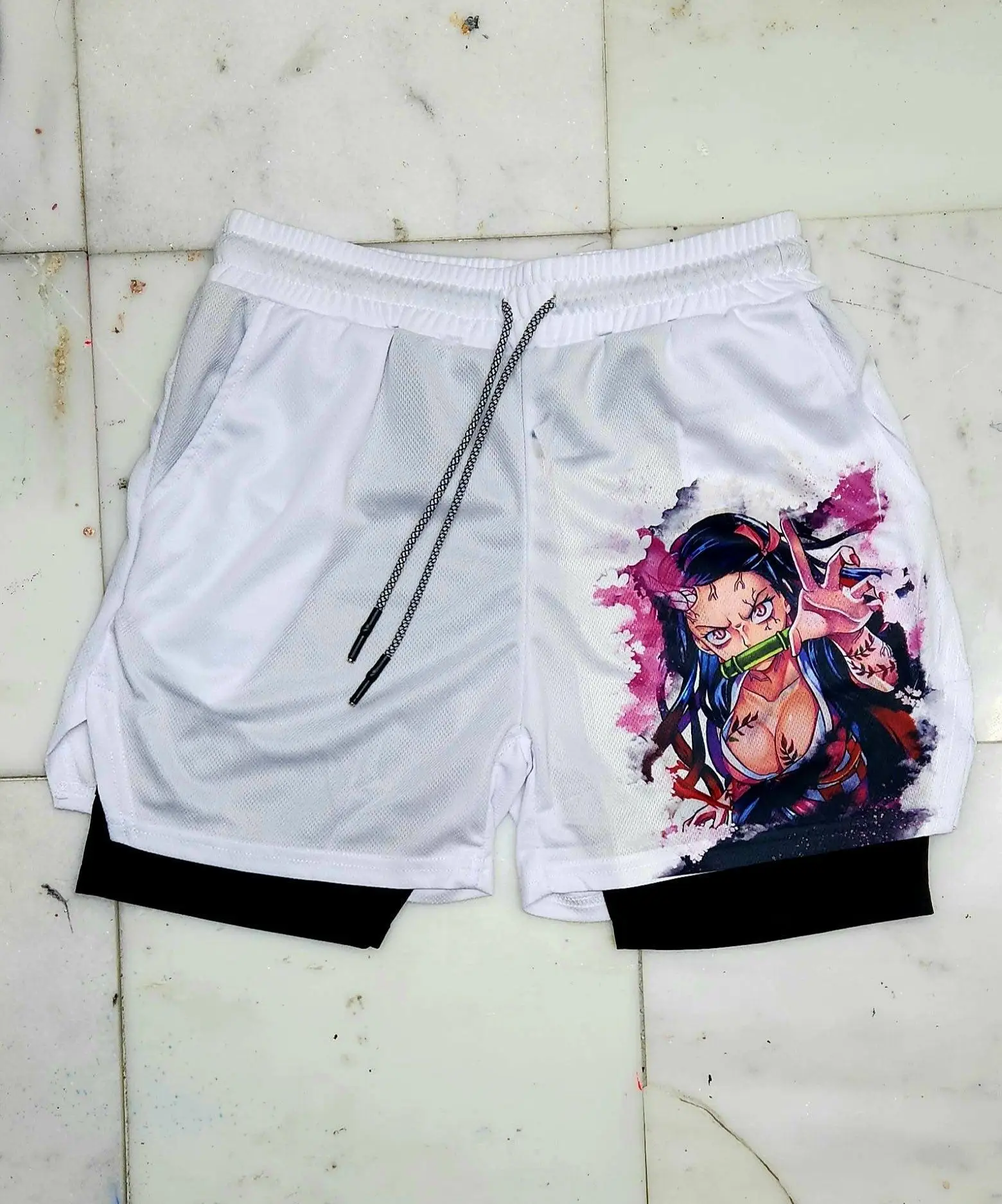 Custom 3d Printing Anime Graphic 2 In 1 Double Layers Gym Mesh Shorts ...