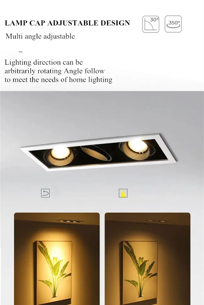 Double Head 12w Ceiling Recessed Mounted Rectangle Cob Led Grille ...