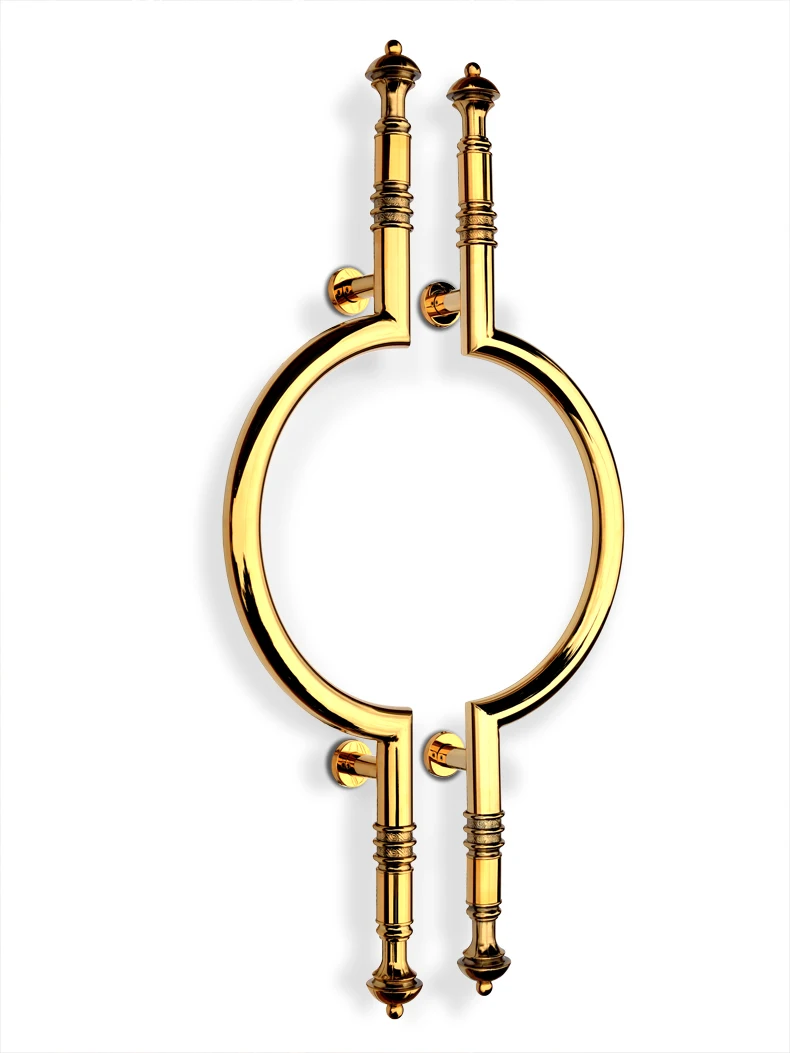 Entry Villa Glossy Gold Round Arc Solid Wood Door Handle Hotel Glass ...